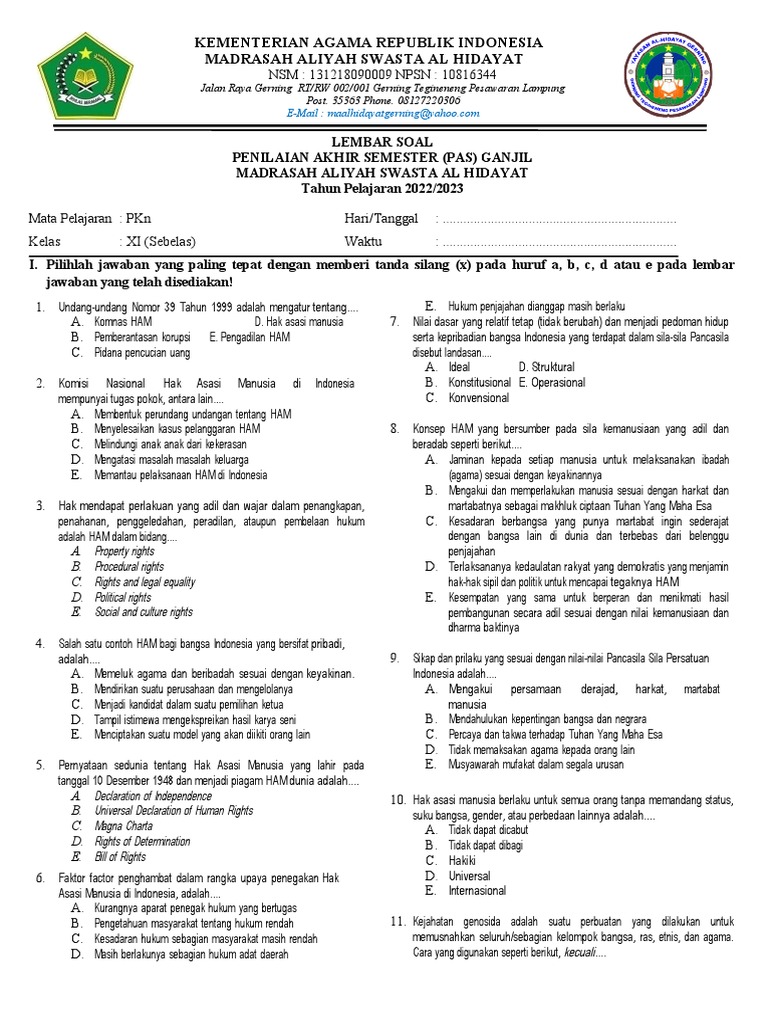 Soal Pas PKN Kelas Xi | PDF