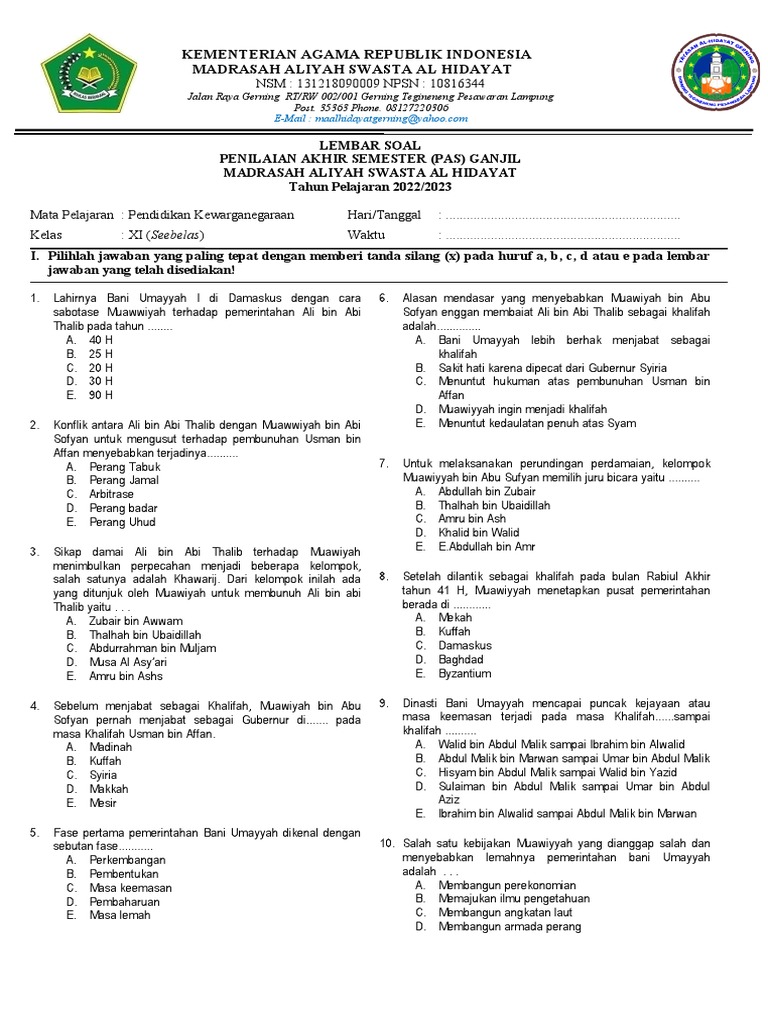 SOAL PAS PKN 11 | PDF