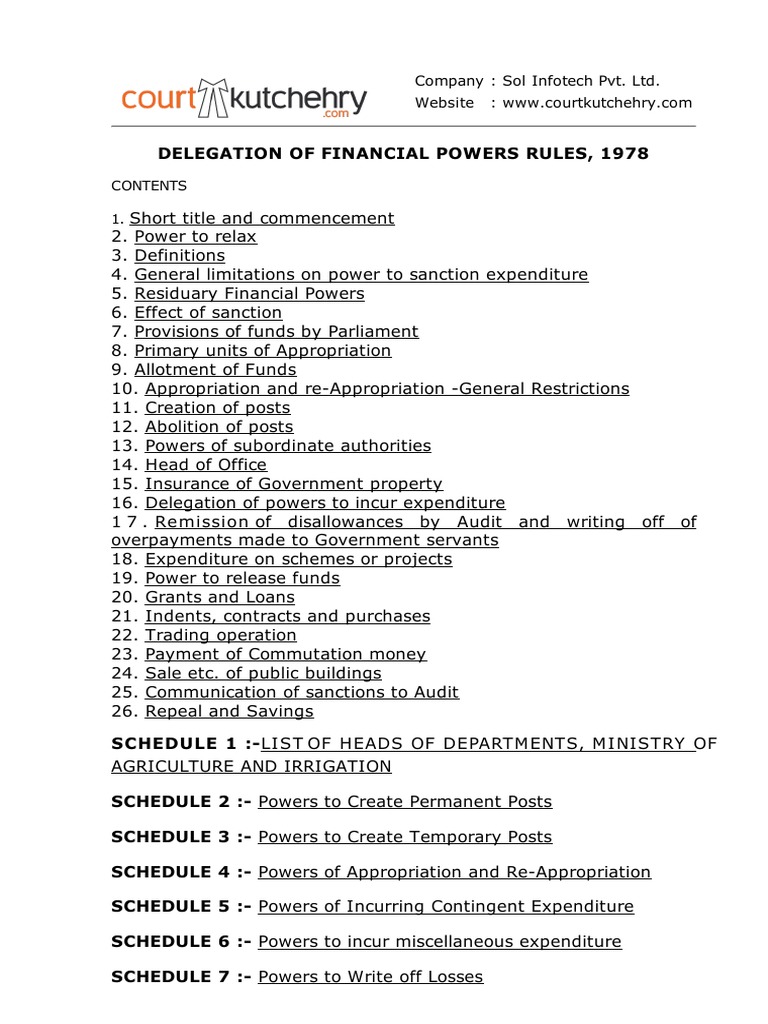 Delegation of Financial Powers Rules, 1978 | PDF | Expense | Government ...