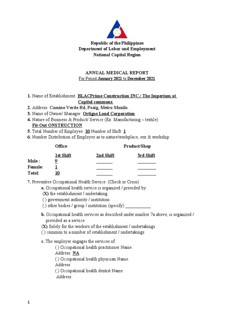 AMR-Annual Medical Report | PDF | Physical Examination | Occupational ...