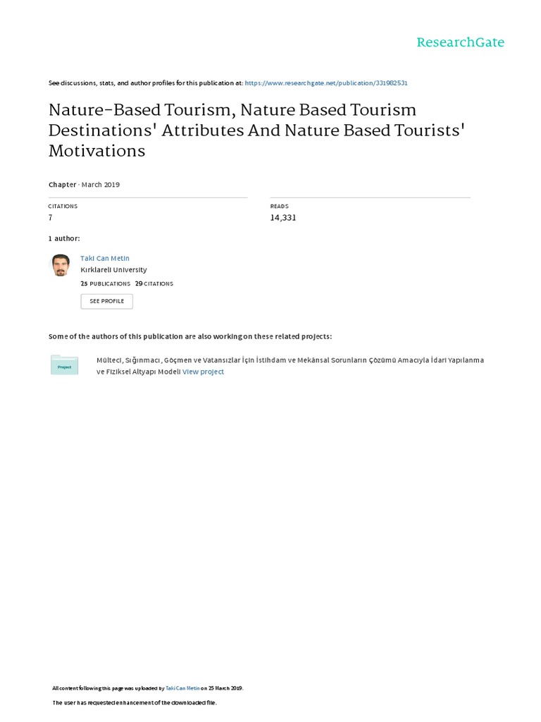Nature-Based Tourism, Nature Based Tourism Destinations' Attributes and ...