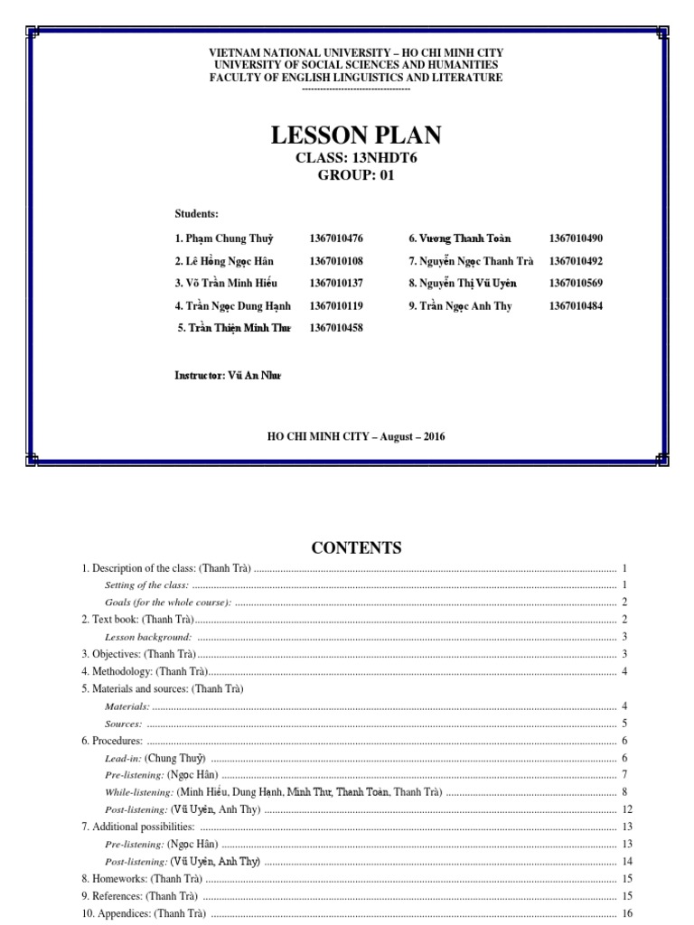 Lesson Plan - Group 1 - LISTENING | PDF | Fluency | English Language