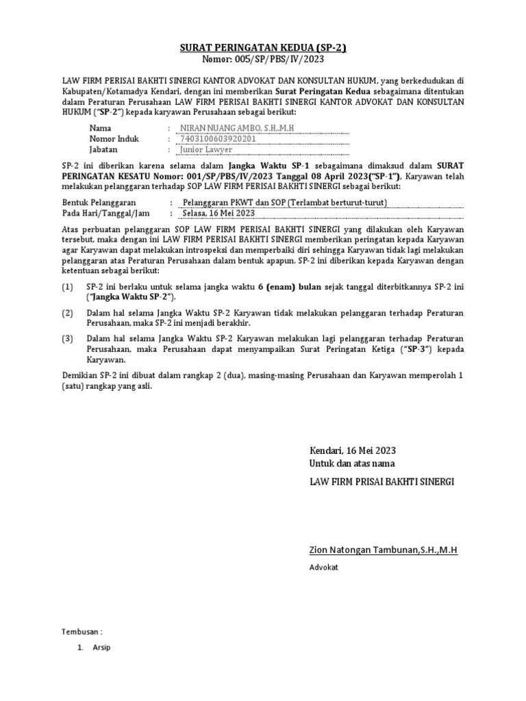 Draf Surat Peringatan Kedua (SP-2) | PDF