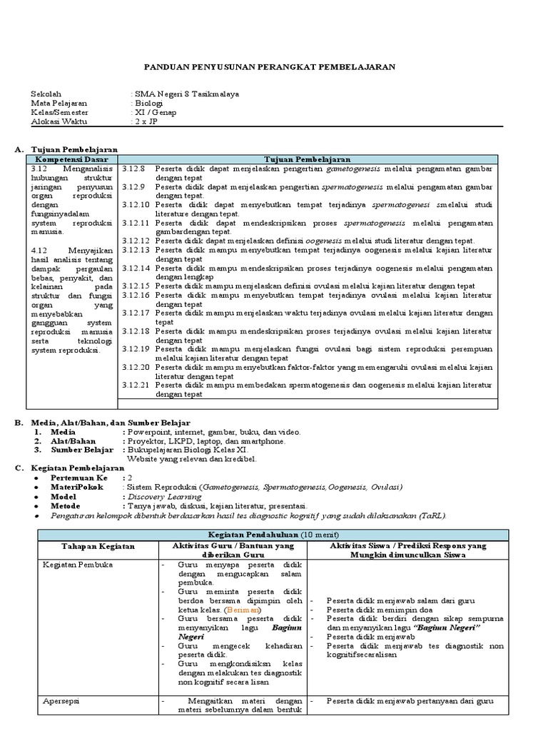 Revisi RPP TaRL Sistem Reproduksi | PDF