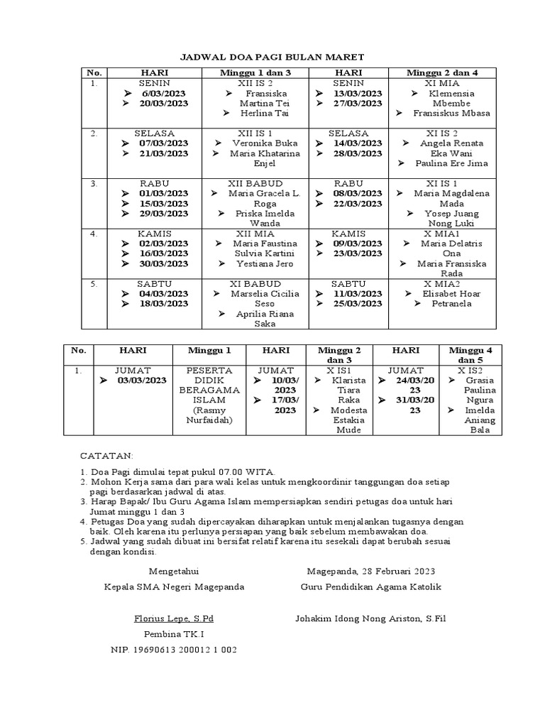 Jadwal Doa Pagi | PDF