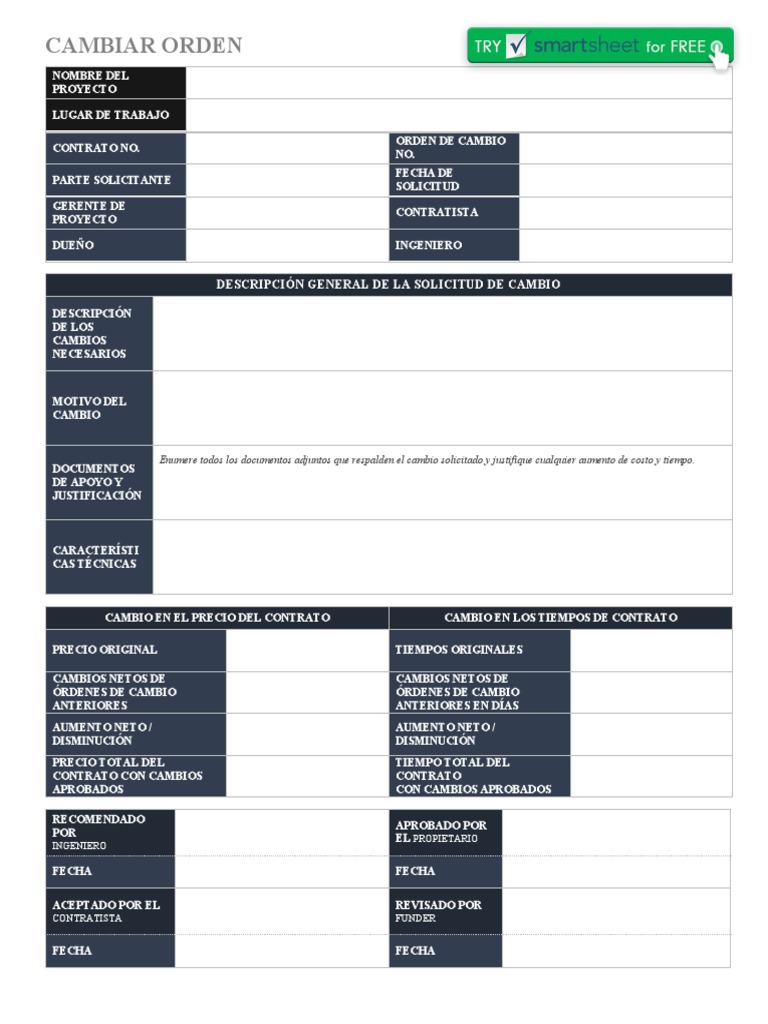 IC Change Order Template 27221 - WORD - ES | PDF | Economias