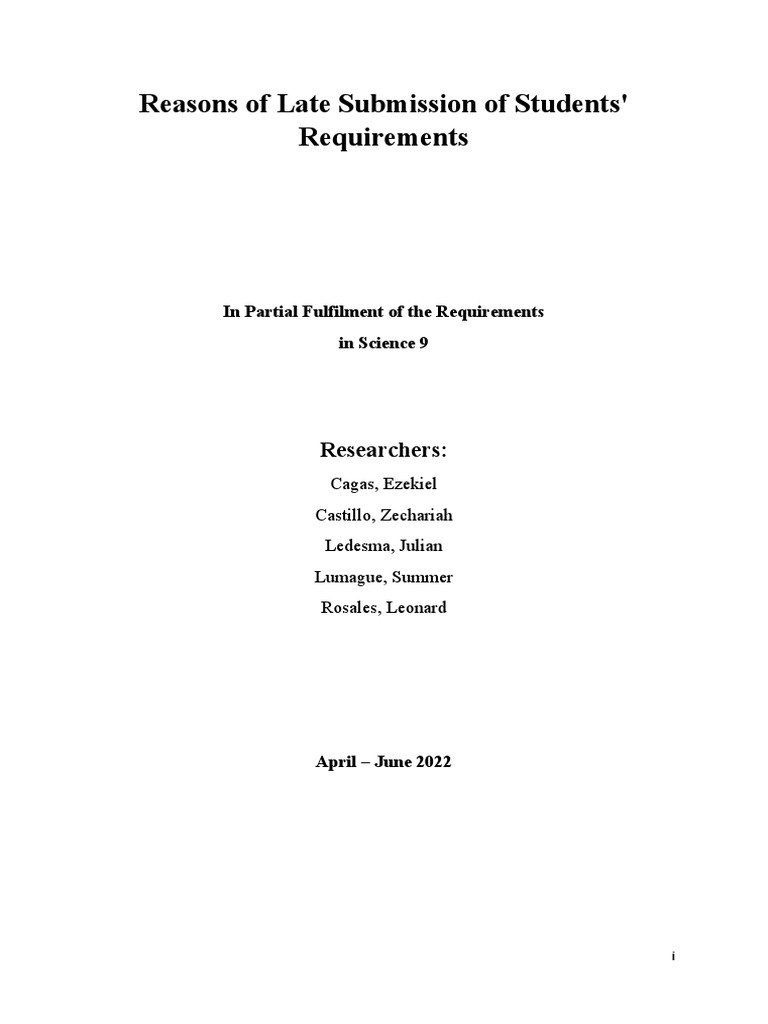 Reasons of Late Submission of Students Requirements | PDF ...