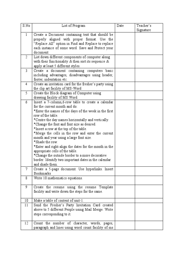 It Lab File Index Pdf Microsoft Word Computing