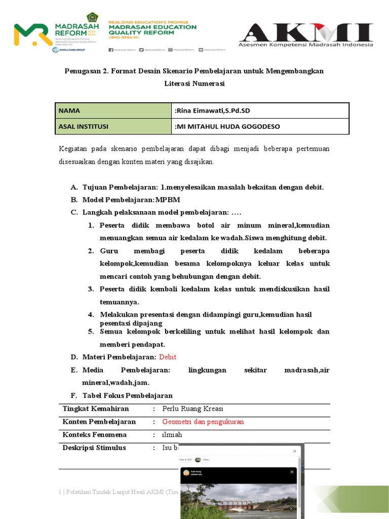 Literasi Numerasi -Skenario Pembelajaran | PDF