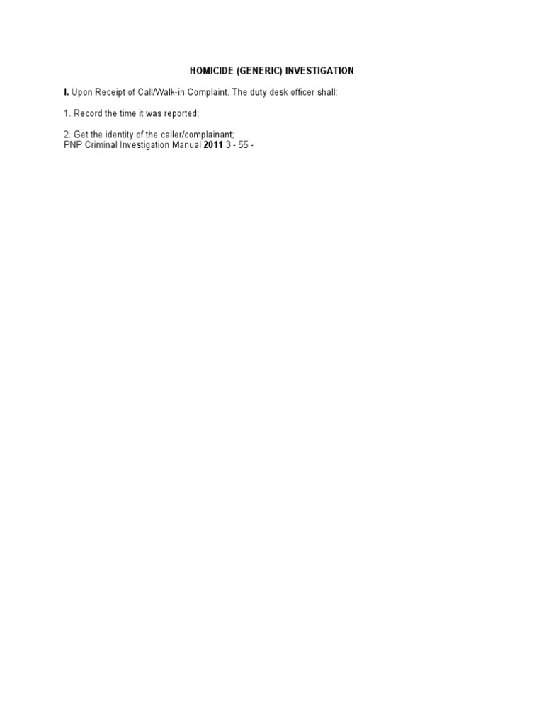 Homicide Investigation Guidelines | PDF | Crime Scene | Witness