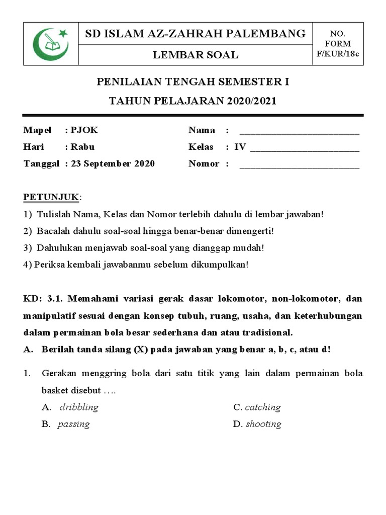 Soal PTS Pjok KLS 4 | PDF