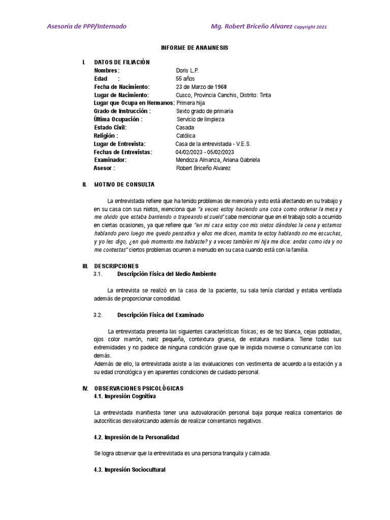 Informe de Anamnesis | PDF | Carrera