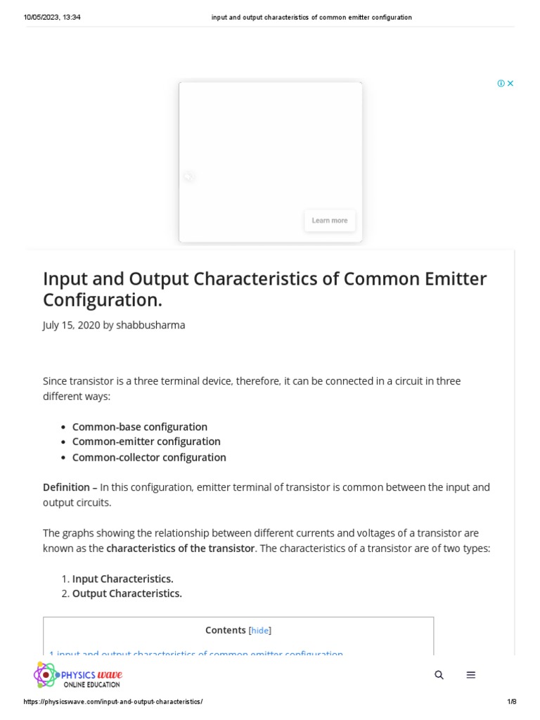 Input and Output Characteristics of Common Emitter Configuration | PDF | Bipolar Junction ...