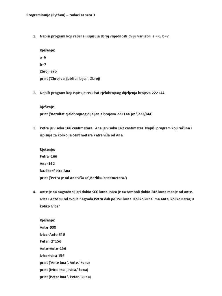 Python - Zadatci Sa Sata 3 | PDF