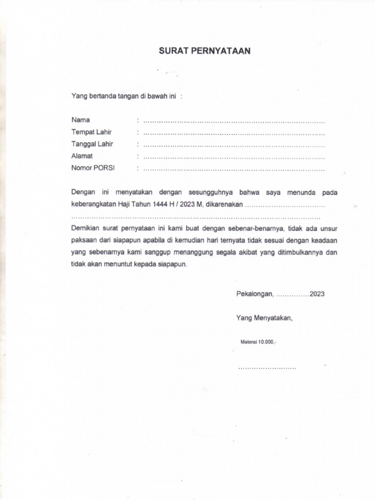 Surat Pernyataan Tunda 2023 | PDF