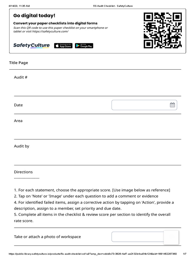 5S Audit Checklist - SafetyCulture | PDF