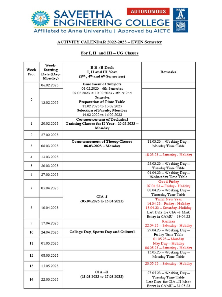 Activity Calendar 2022-2023 | PDF | Academic Term