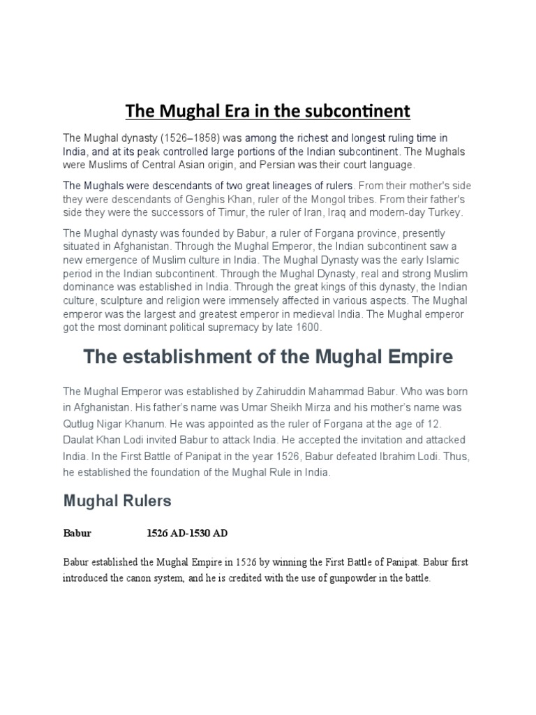 The Mughal Era in the subcontinent grade 5 (10) | PDF | Mughal Empire ...