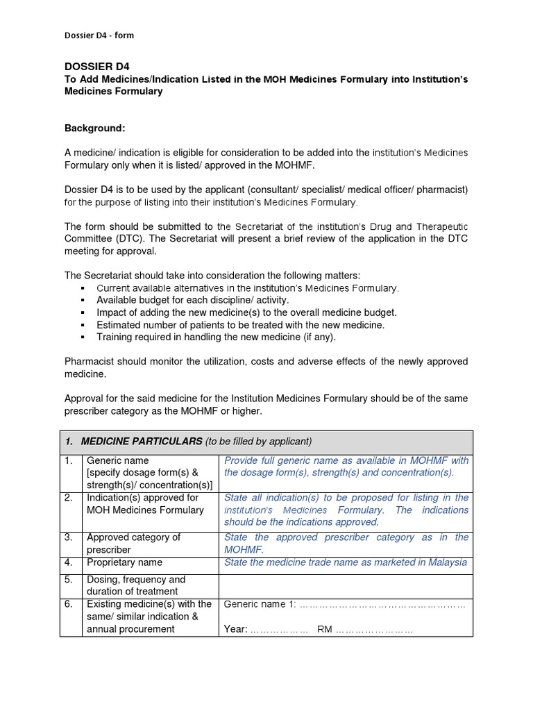 Dossier d4 Form - 0 | Download Free PDF | Generic Drug | Medicine