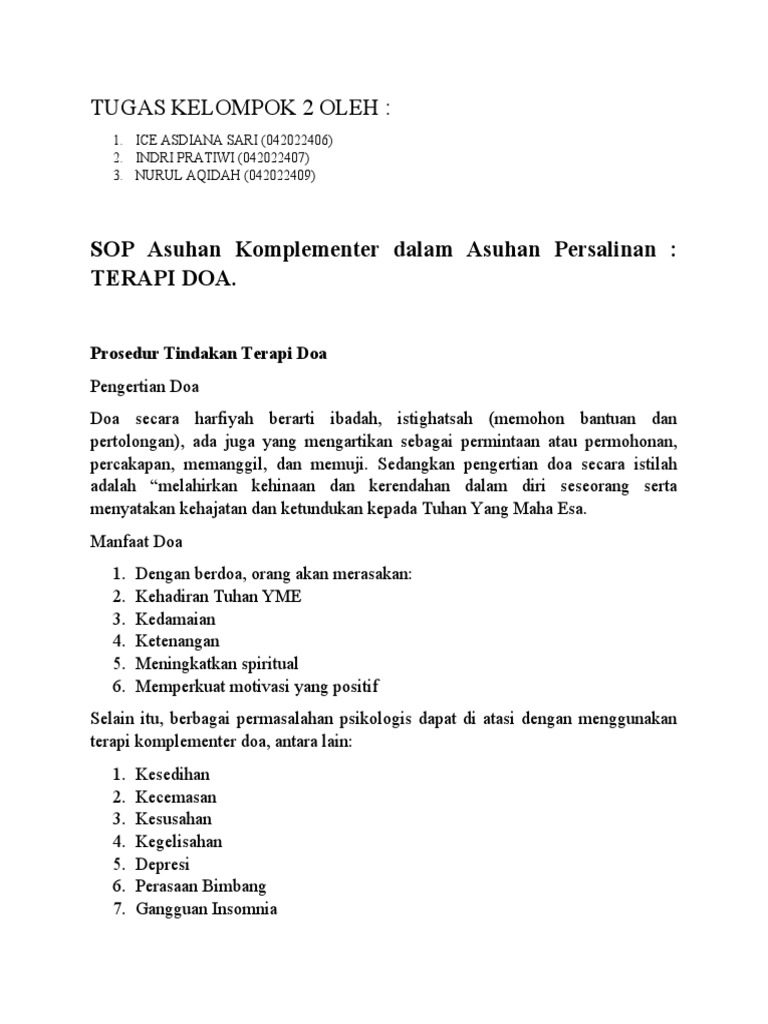 SOP AsKomplementer Dalam Asuhan Persalinan | PDF | Kesehatan Holistik | Gaya Hidup