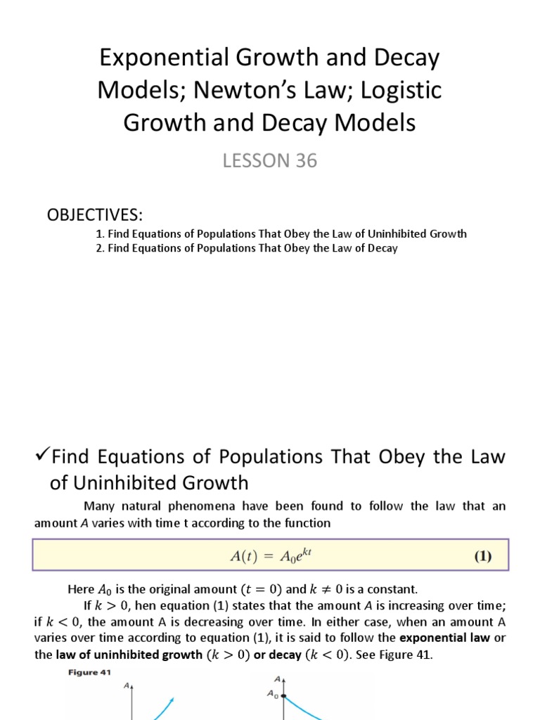 Lesson 36 - Exponential Growth and Decay Models Newton's Law Logistic ...