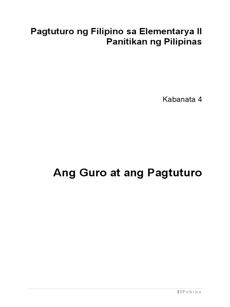 Kabanata 4 Pagtuturo NG Filipino Sa Elementarya II | PDF