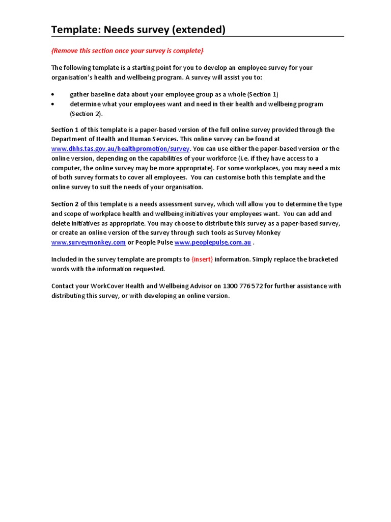 Sample Wellbeing Needs Survey Extended | PDF | Alcoholic Beverages ...