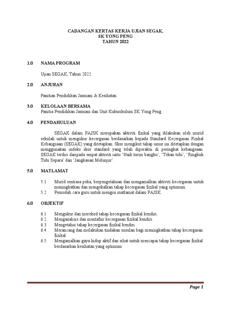 Kertas Kerja Ujian SEGAK 2022 | PDF