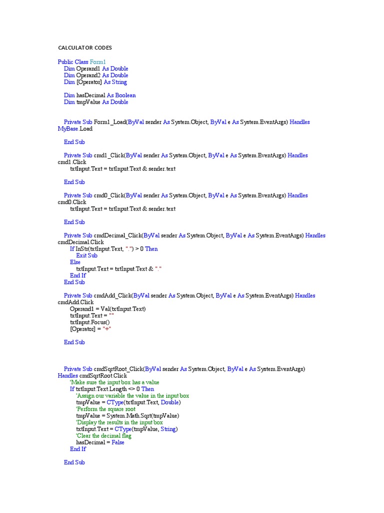 Calculator Codes Pdf Software Development Computer Programming