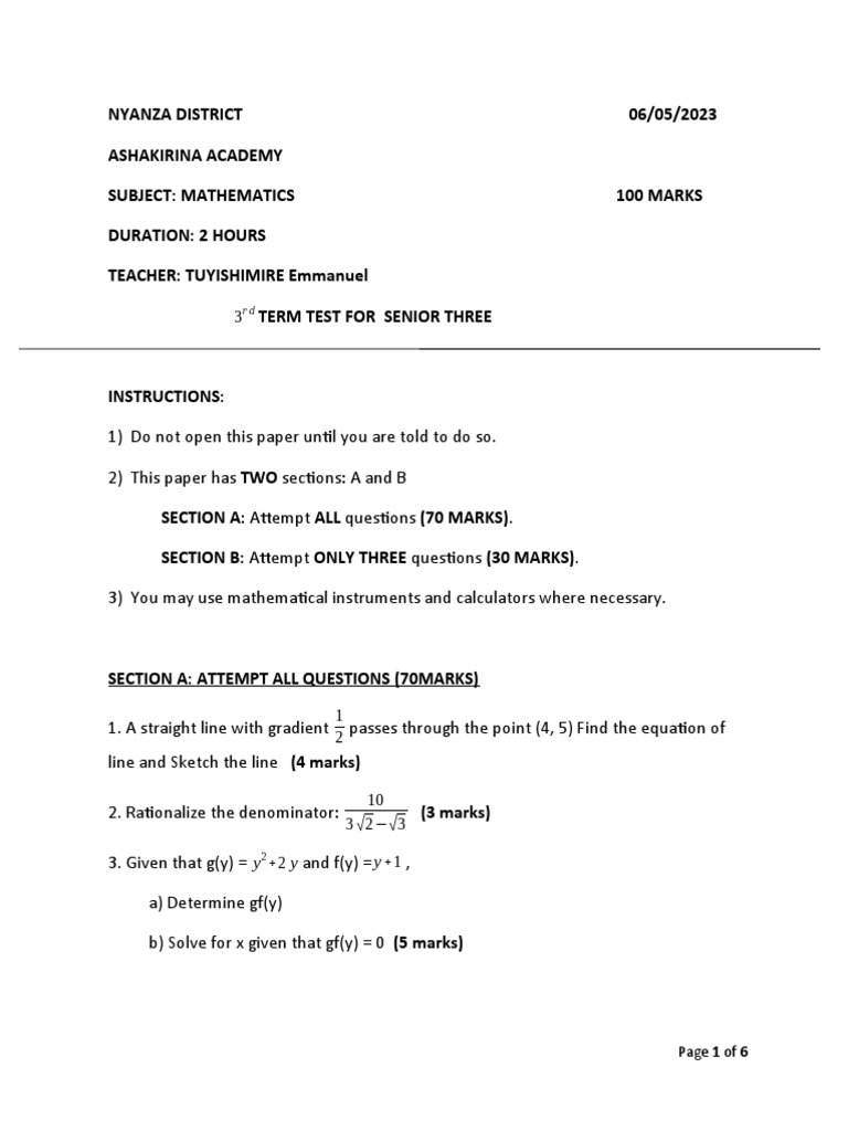 Maths Exam s3 2nd Term3 | PDF | Equations | Mathematical Objects