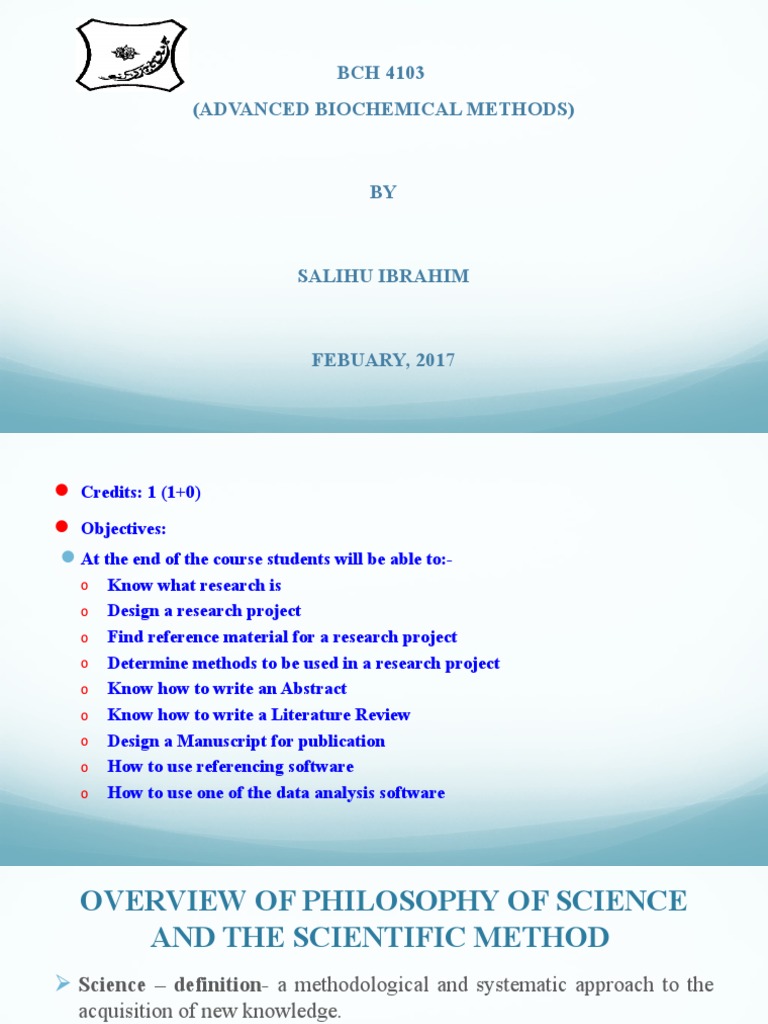 BCH4103 Advance Biochemical Methods1 ADVANCED BIOCHEMICAL METHODS | PDF ...