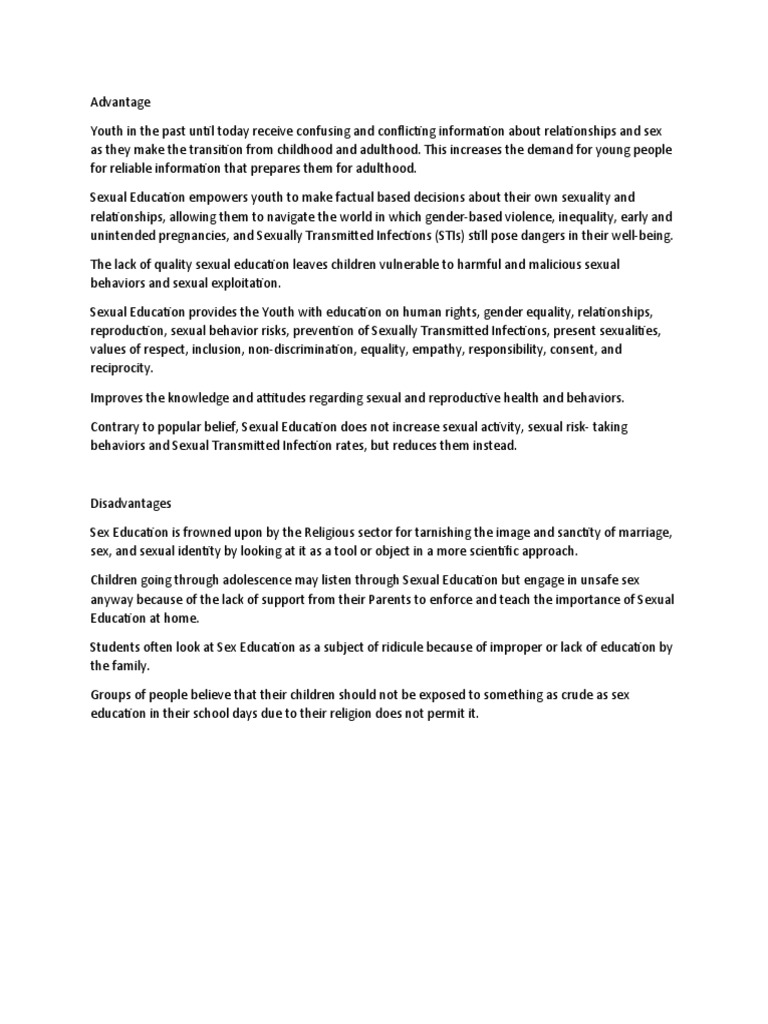 Advantages And Disadvantages Of Sex Education Pdf