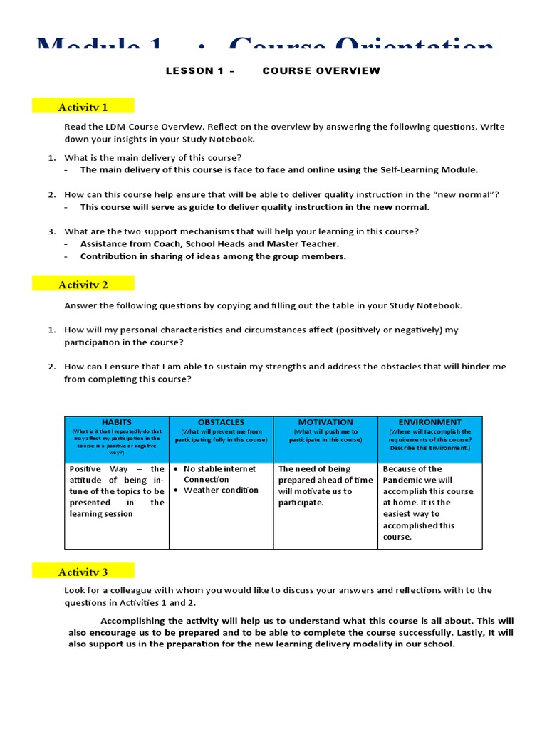 Module1-Course Orientation | PDF | Learning | Teachers