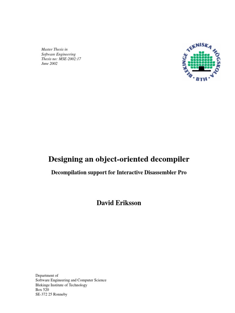 Designing An Object Oriented Decompiler | PDF | Compiler | Source Code Designing An Object Oriented Decompiler | PDF | Compiler | Source Code