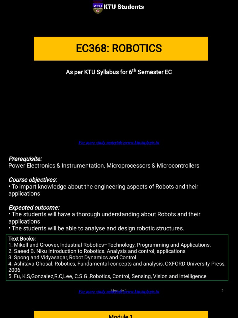 Robotics EC368 Module 1-Ktustudents - in | PDF | Robotics | Actuator