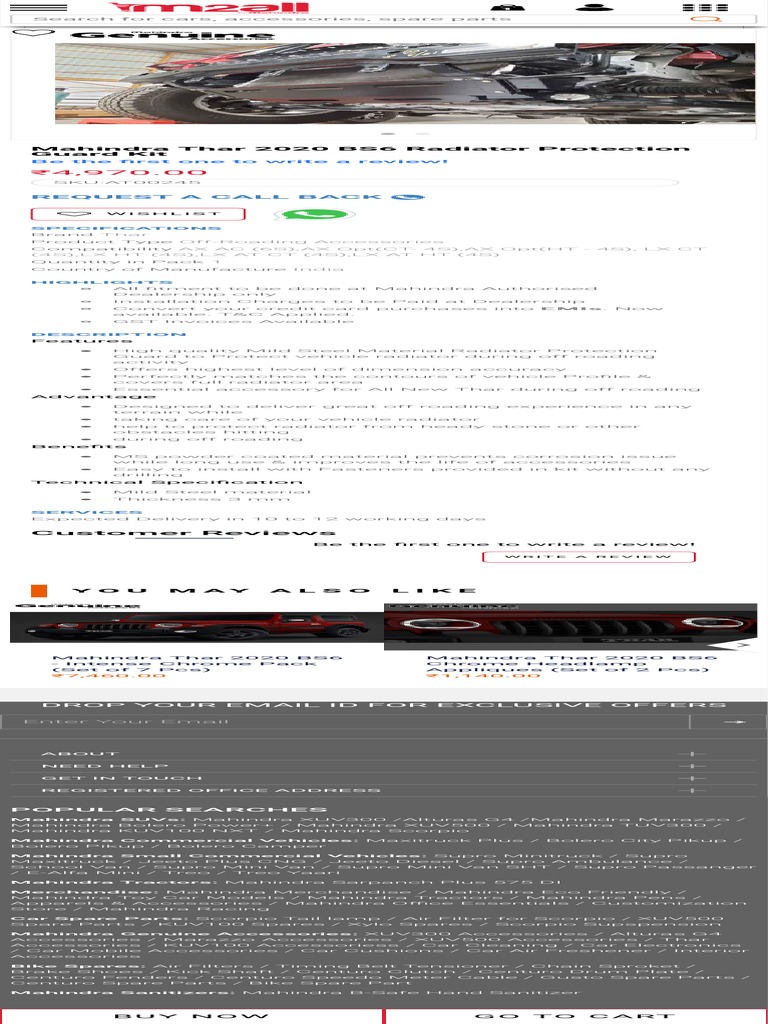 Mahindra Thar 2020 BS6 Radiator Protection Guard Kit - Thar 2020 - Car Accessories - Mahindra ...