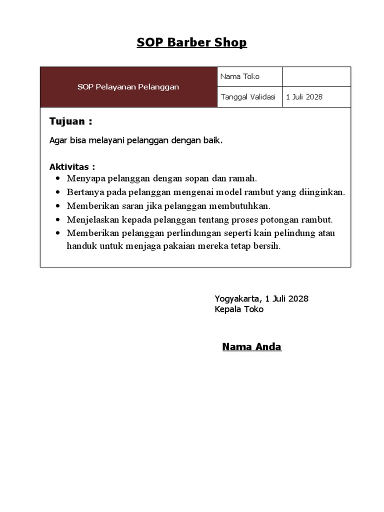 SOP Pelayanan Pelanggan | PDF