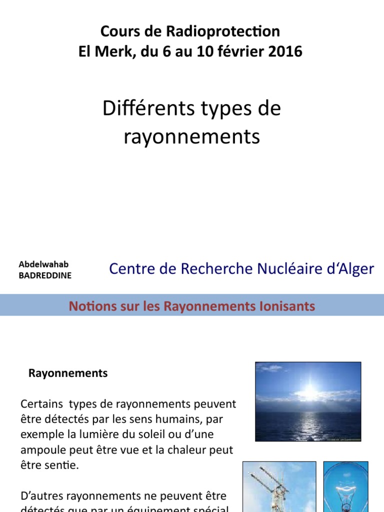 1.2 Différents Types de Rayonnements | PDF | Neutron | Rayonnement ionisant