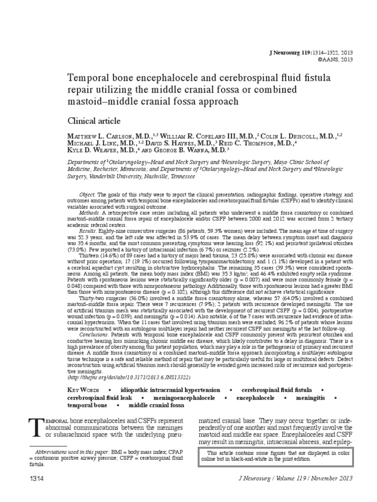 Temporal Bone Encephalocele And Cerebrospinal Fluid Fistula Pdf