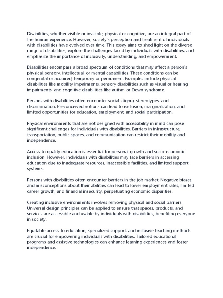 Disabilities ESSAY | PDF | Disability | Social Exclusion