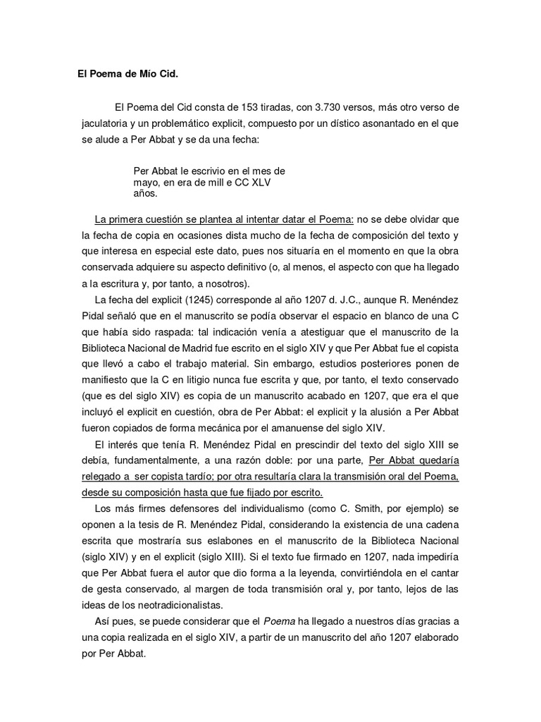 Per Abbat: Autor del Poema del Cid | PDF
