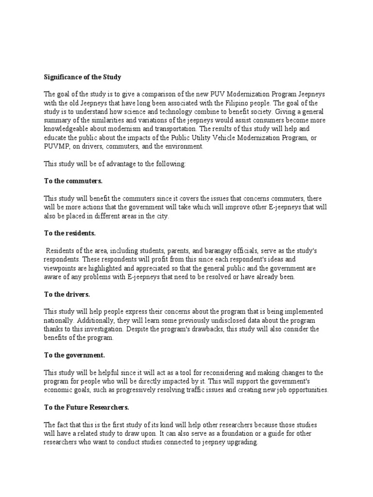 Significance of the Study | PDF