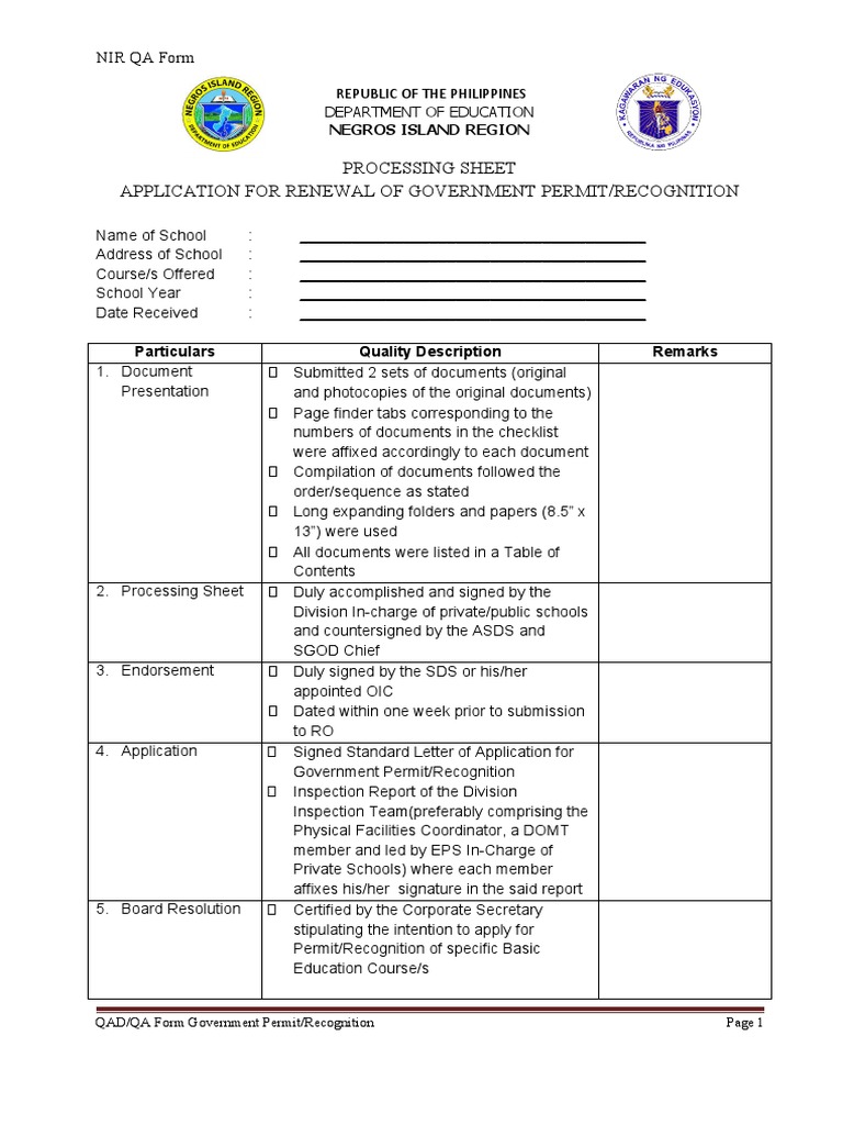Qad Form 3 Renewal Permit and Recognition | PDF | Teachers | Schools