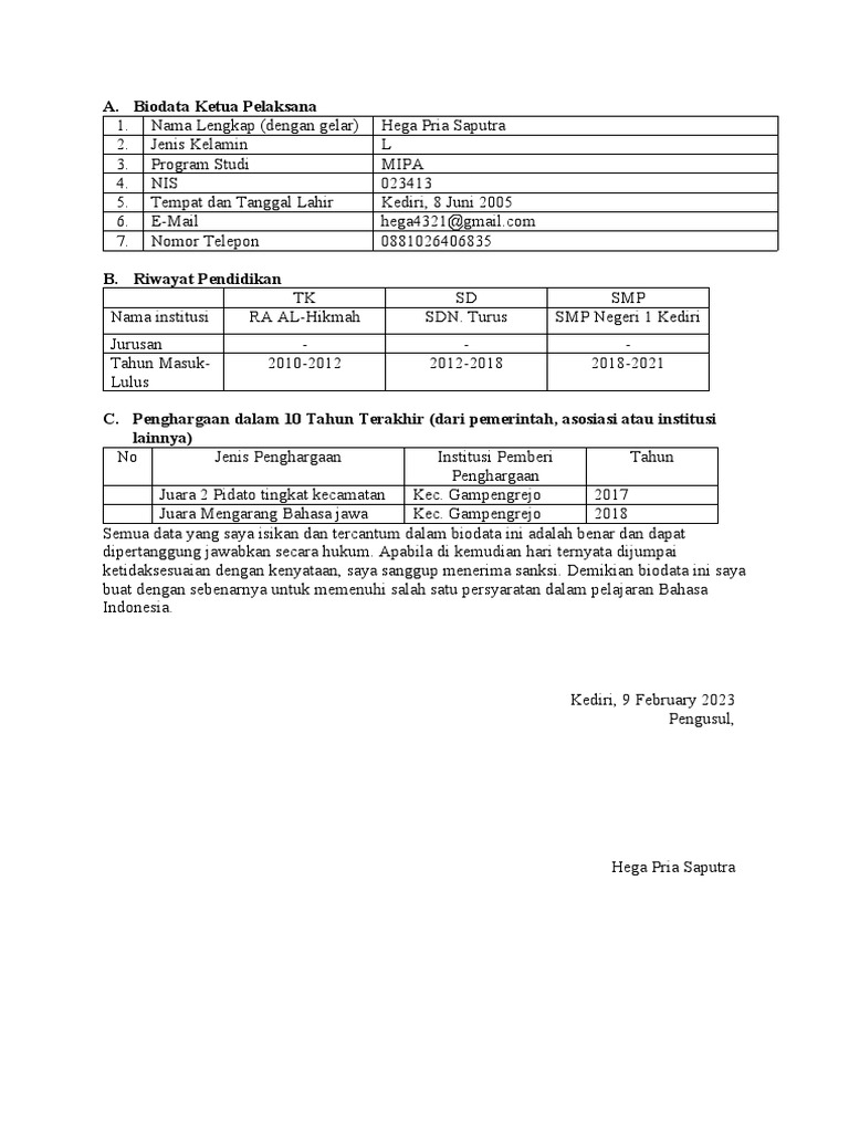 Biodata Proposal Kelompok BBM | PDF