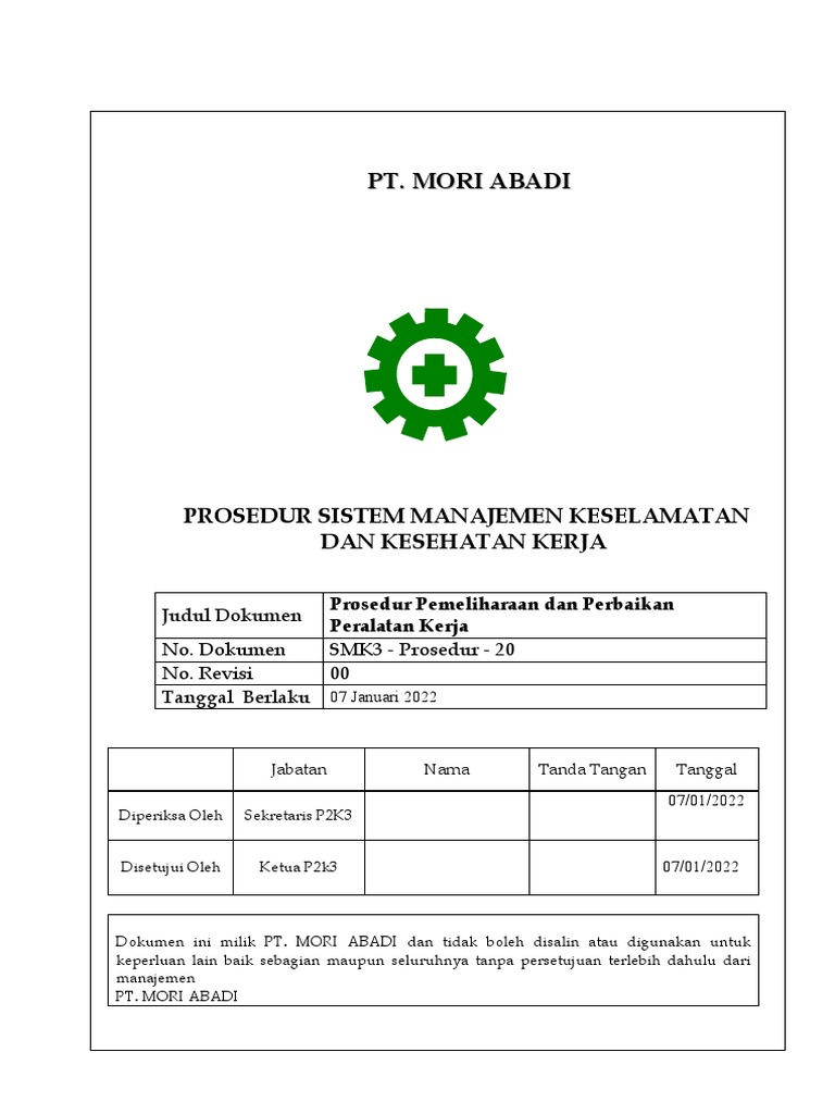 Prosedur Perawatan & Perbaikan Alat Kerja | PDF | Bisnis | Komputer