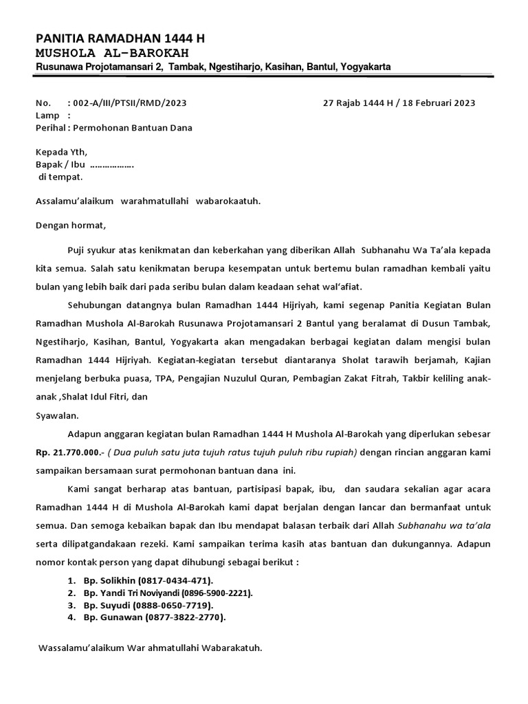 Proposal Ramadhan 1444 H | PDF