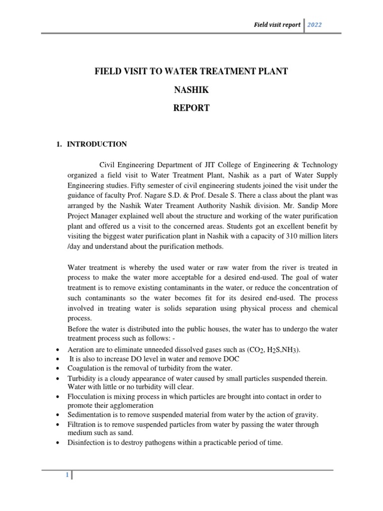 Field Visit To Water Treatment Plant, Nashik | PDF