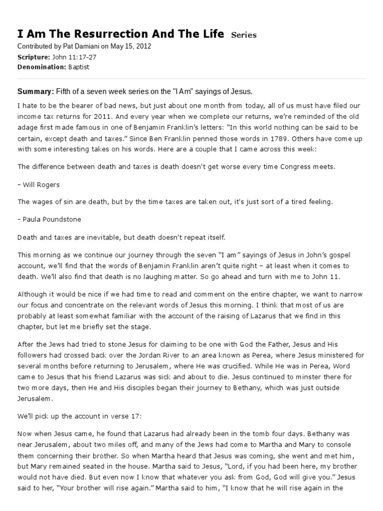 I Am The Resurrection and The Life | PDF | Jesus | Resurrection Of Jesus