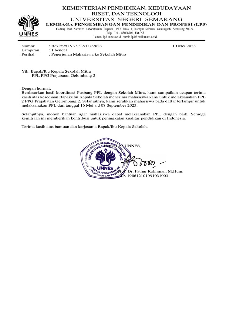 Surat Penerjunan PPL 2 PPG Prajab Gel 2 Rev 2 | PDF