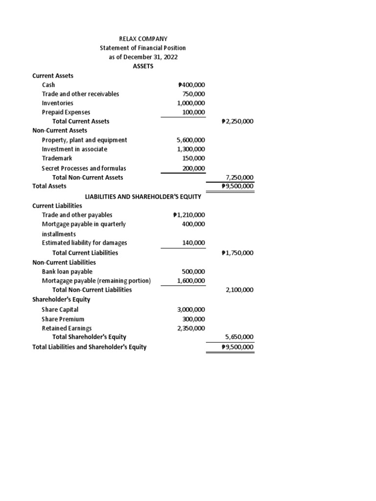 Financial Position Overview for Relax Company | PDF | Finance & Money ...